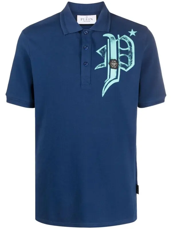 Philipp Plein Logo-print Cotton Polo Shirt - Blue