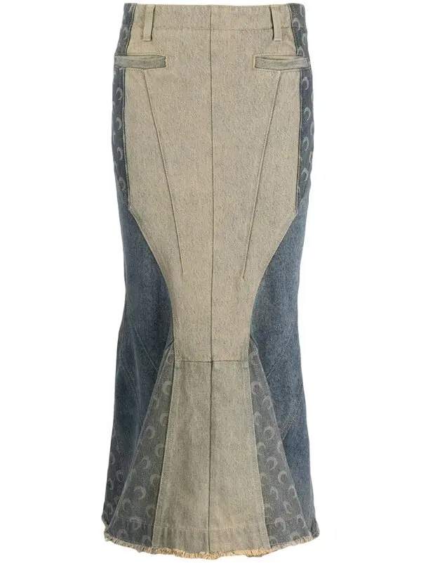 MARINE SERRE Regenerated Denim Flared Midi Skirt