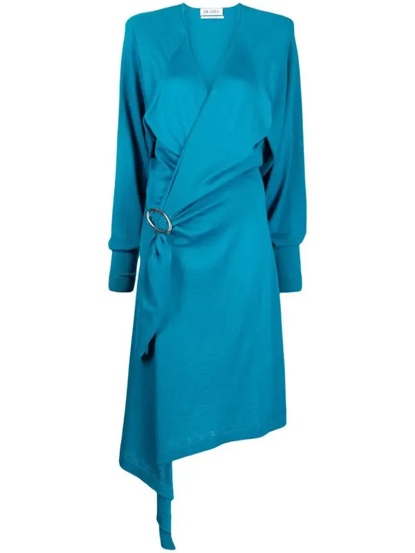 Attico Atwell Wool Midi Wrap Dress - Blue