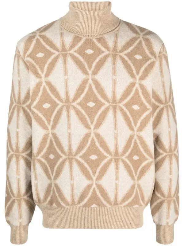 Etro Patterned Intarsia Knit Roll Neck Jumper