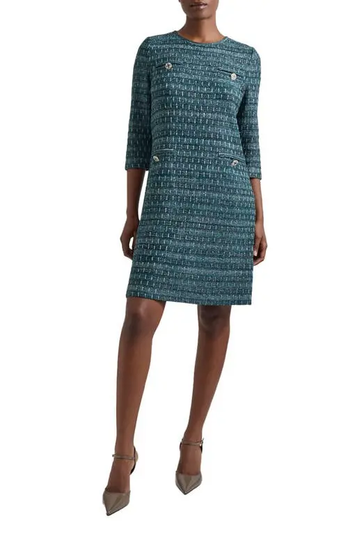 Misook Metallic Tweed Sweater Dress - Spruce/ Black/ New Ivory