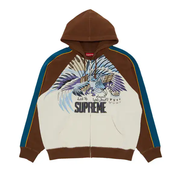 Supreme Falcon Raglan Zip Up Hooded Sweatshirt - Cream | Editorialist