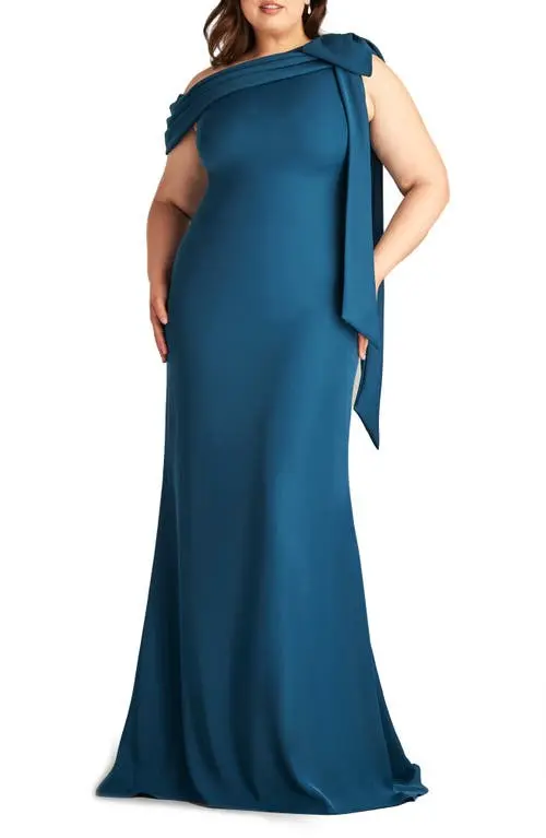 Tadashi Shoji One-shoulder Crepe Gown With Bow Detail - Eclipse