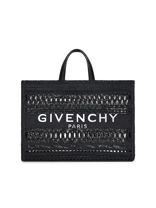 Givenchy Medium G Tote Shopping Bag In Laced Raffia - Black | Editorialist