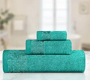 SUPERIOR Cotton Embroidered Jacquard Border 3-p Iece Towel Set