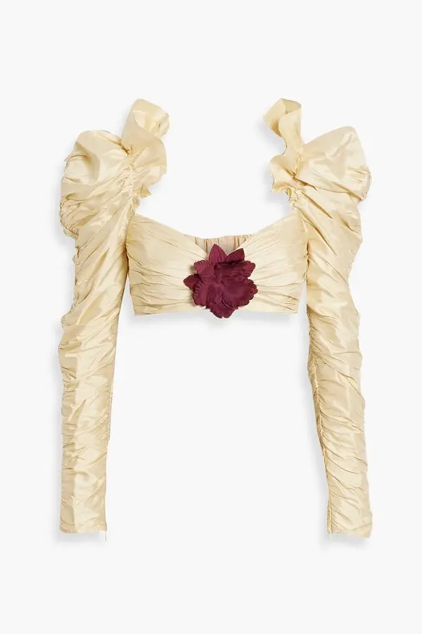 Zimmermann Cropped Ruched Silk-shantung Top