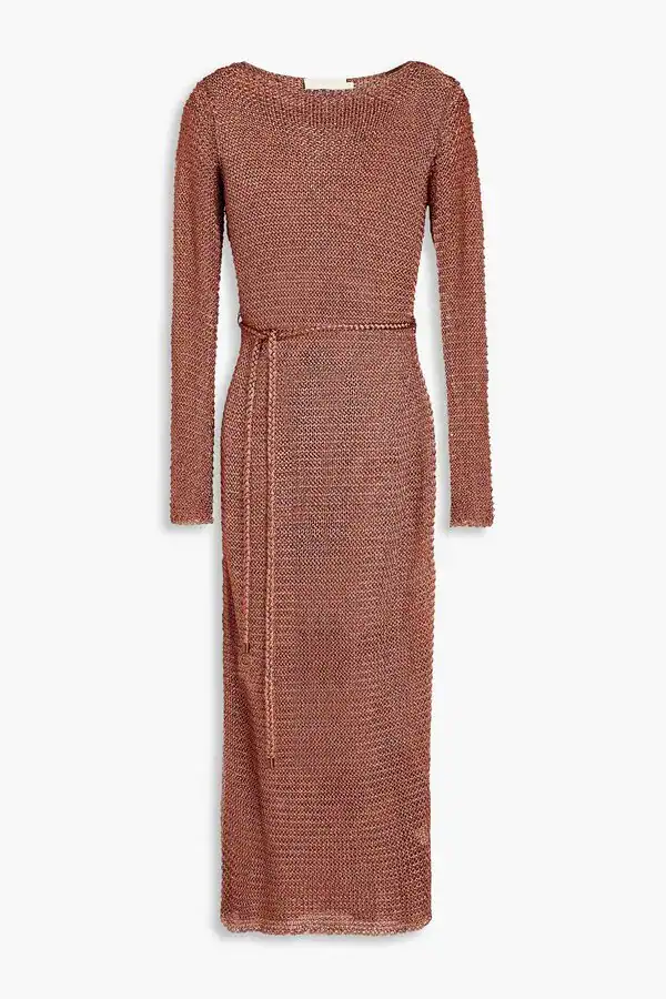 Zimmermann Belted Metallic Open-Knit Midi Dress In Copper - 50% Off |  Editorialist