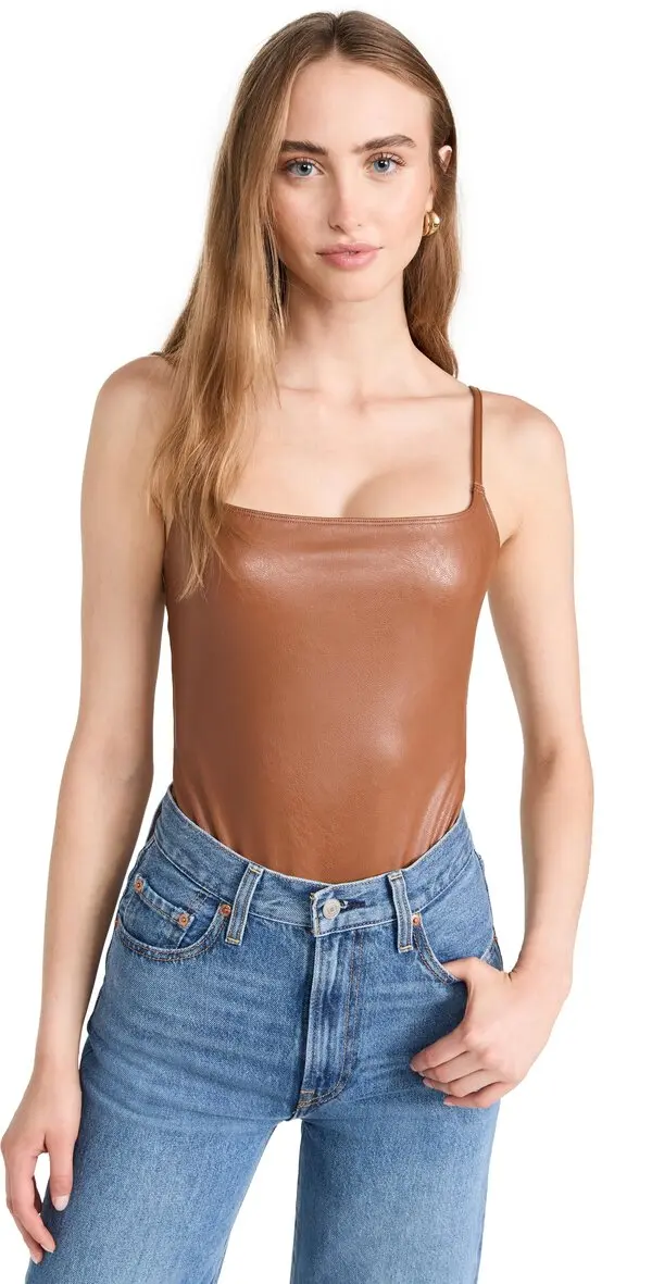 Commando Faux Leather Cami Thong Bodysuit - Cocoa | Editorialist