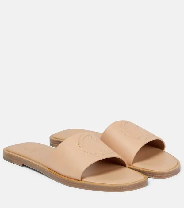CHRISTIAN LOUBOUTIN Cl Embossed Leather Slides - Neutrals