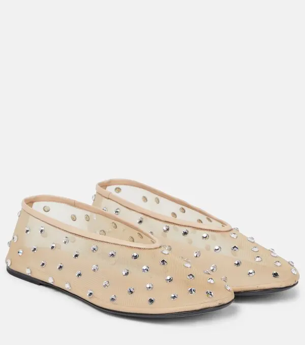 Khaite Marcy Crystal-embellished Ballet Flats - Beige
