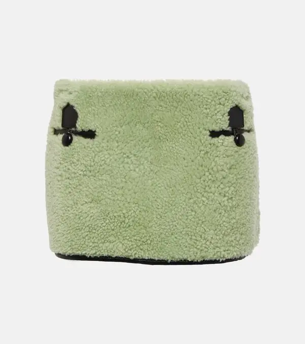 BLANCHA Leather-trimmed Shearling Miniskirt - Green