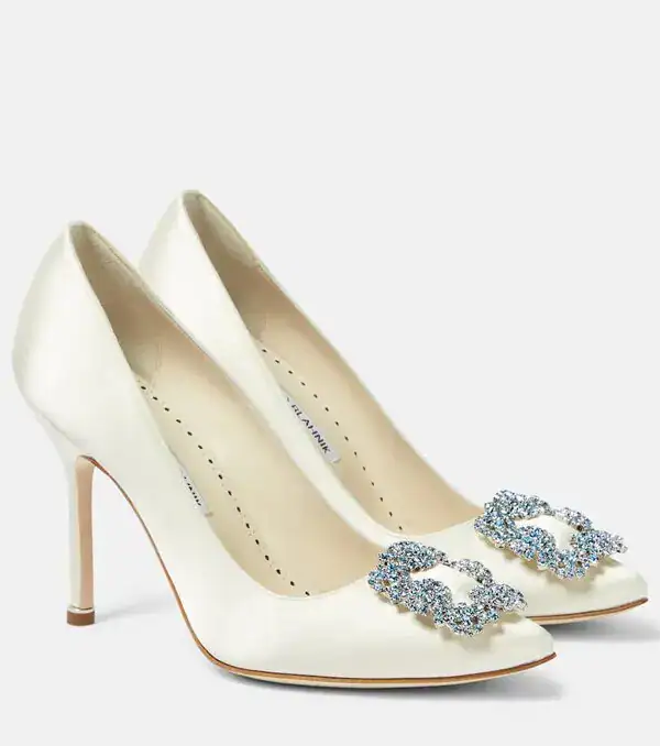 Manolo Blahnik Hangisi 105 Embellished Satin Pumps White
