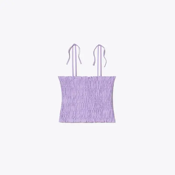 Tory Burch Smocked Cotton Top - Lilac Frost