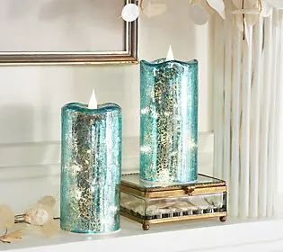 VALERIE PARR HILL As Is Set 2 8 Crackle Mercury Glass Candlesby Valerie