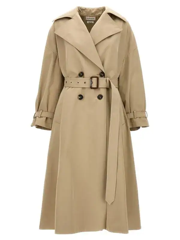 Alexander Mcqueen Cocoon Sleeve Trench Coat In Beige - 62