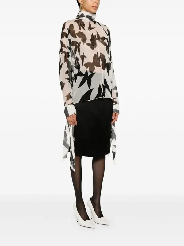 Saint Laurent Butterfly-print Silk Blouse - Neutrals