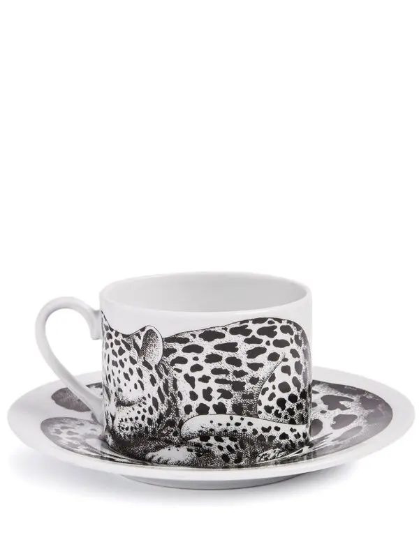 FORNASETTI High Fidelity Leopardato Porcelain Tea Cup - White
