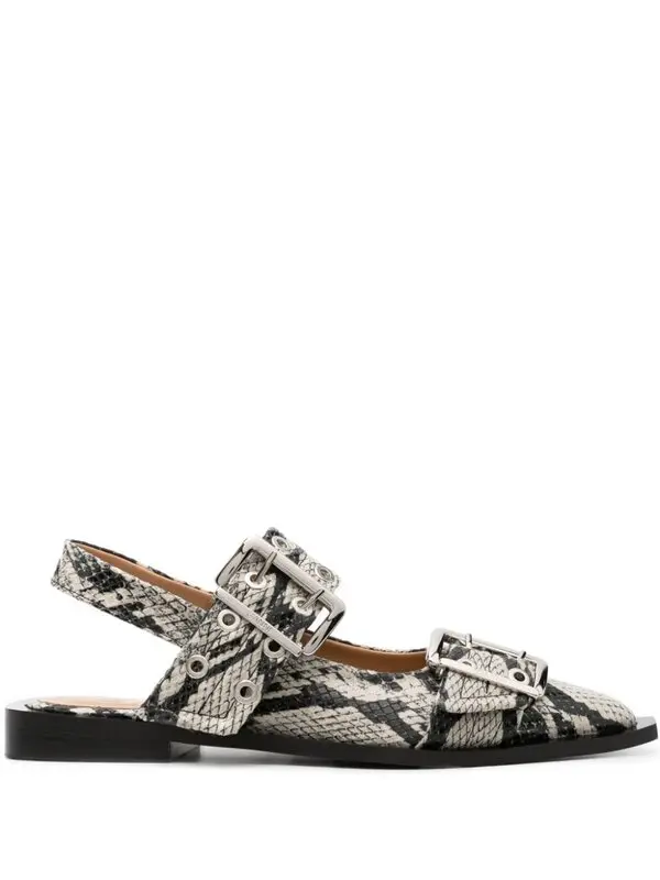 GANNI Snakeskin-effect Buckled Sandals - Neutrals