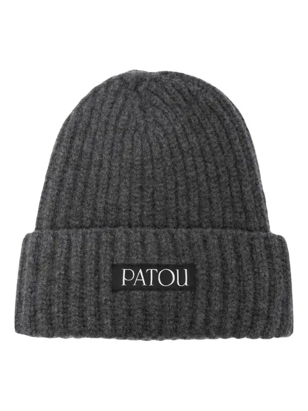 Patou Logo-patch Ribbed Beanie - Grey