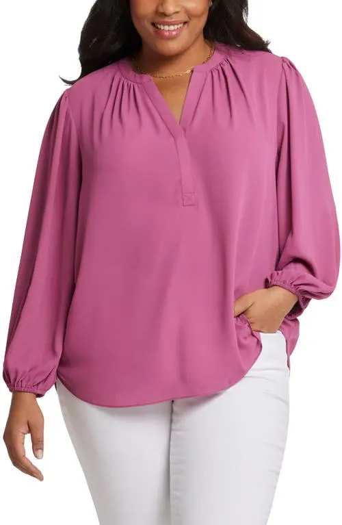 NYDJ Long Sleeve Split Neck Top - Mauve Haze
