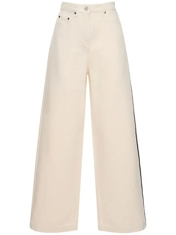 Peter Do Cotton Denim Wide Jeans W/ Side Stripes - Off-White - 65 