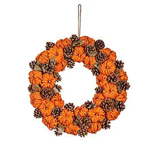 Evergreen Paper Rope Pinecone Pumpkin Wreath - One-Color | Editorialist