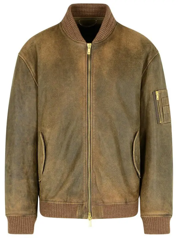 Golden Goose Leather Jacket With Shearling Collar - Brown
