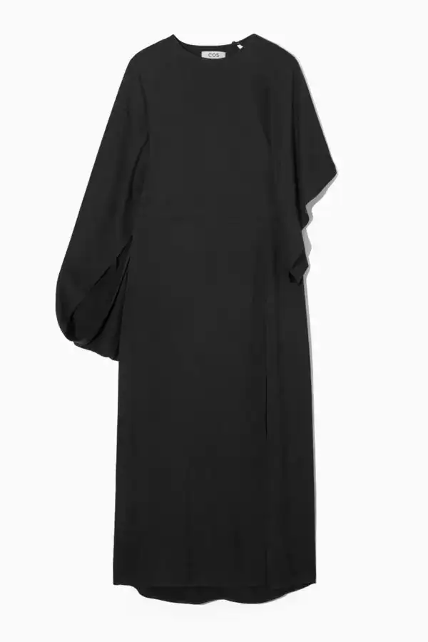 navy blue dress for baby girl ASYMMETRIC SATIN MIDI DRESS - BLACK main image 1