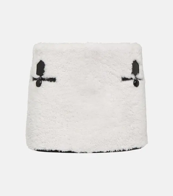 BLANCHA Leather-trimmed Shearling Miniskirt - White