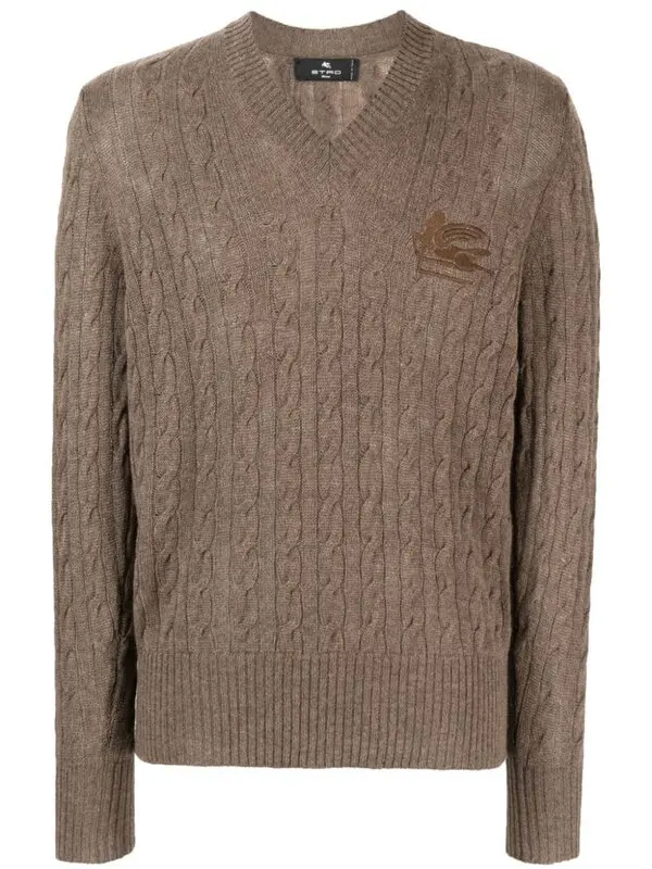 Etro Logo-embroidered Cashmere Jumper - Brown
