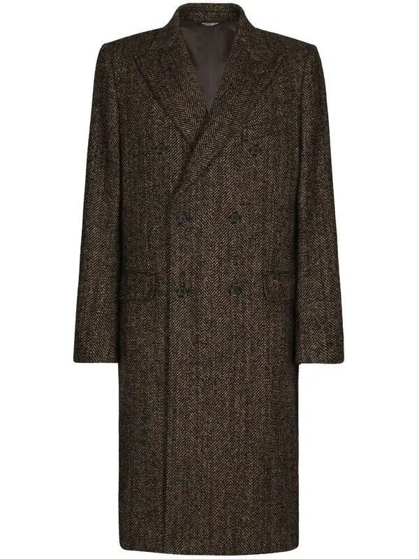 Dolce & Gabbana Double-breasted Herringbone Coat - Brown