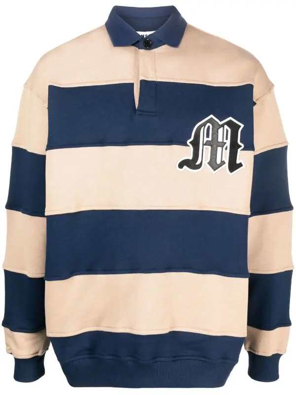MSGM Logo-patch Striped Polo Sweatshirt - Neutrals