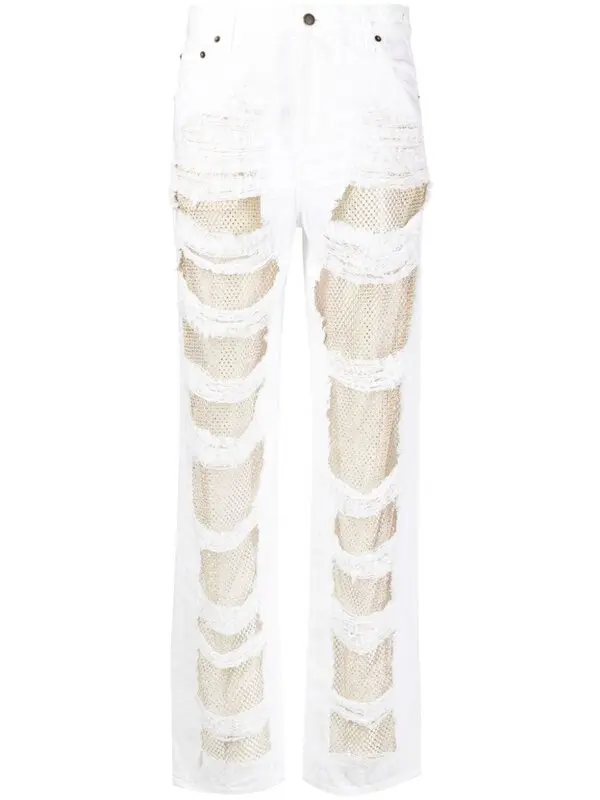 DARKPARK Ripped Cotton Jeans - White