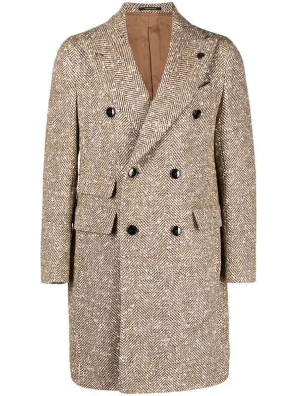 Gabriele Pasini Herringbone-Pattern Double-Breasted Coat In