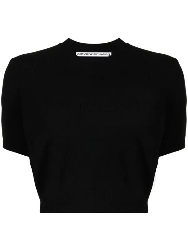 Alexander Wang Logo-embossed Cropped Knitted Top
