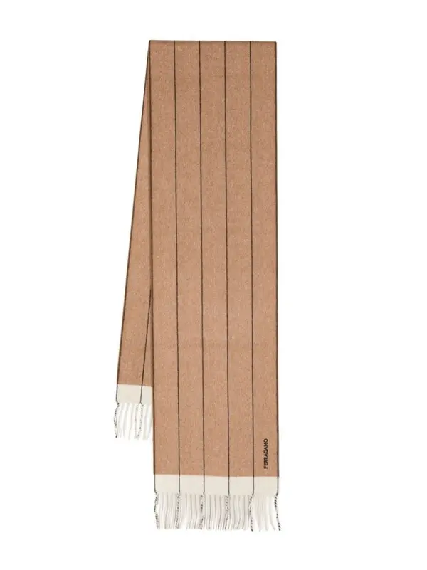 FERRAGAMO Striped Wool-cashmere Scarf - Brown