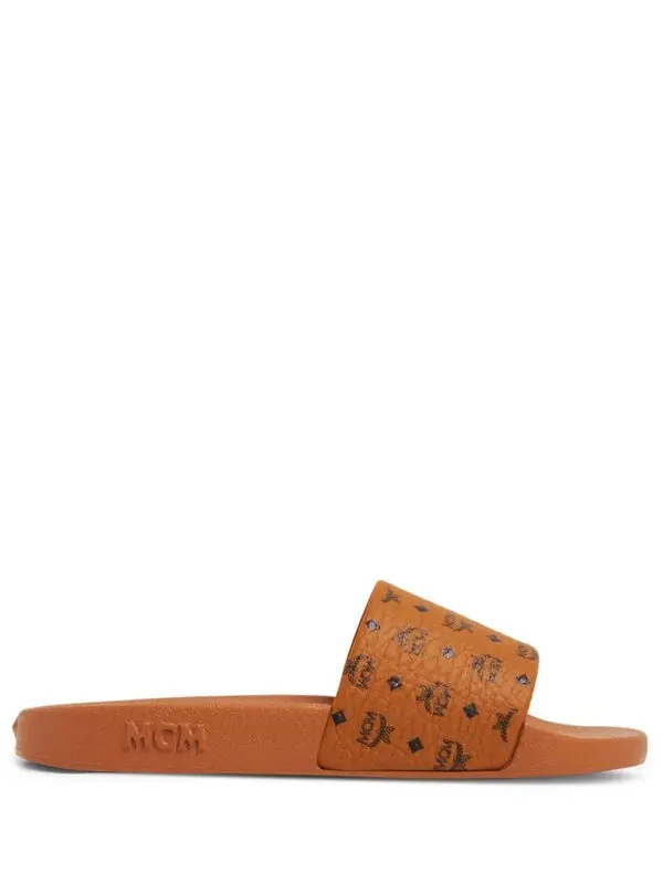 Mcm Logo-print Moulded-footbed Slides - Brown