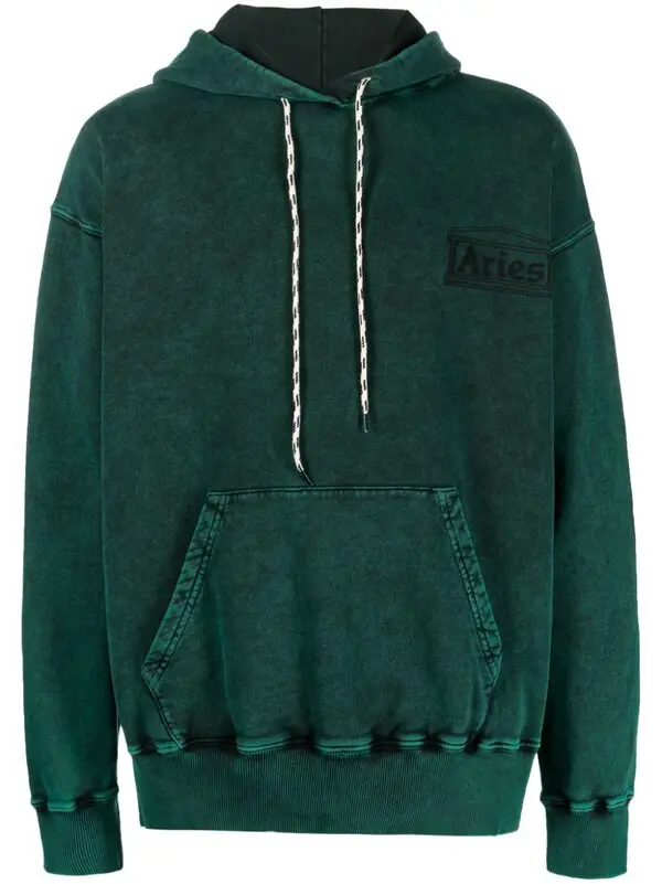Aries Logo-print Distressed-finish Cotton Hoodie