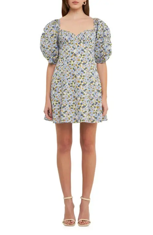 Endless Rose Floral Print Puff Sleeve Mini Dress