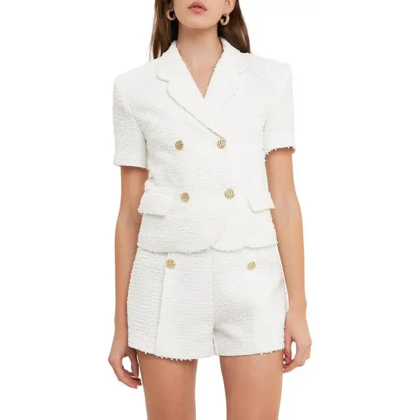 Endless Rose Double Breasted Tweed Blazer - White