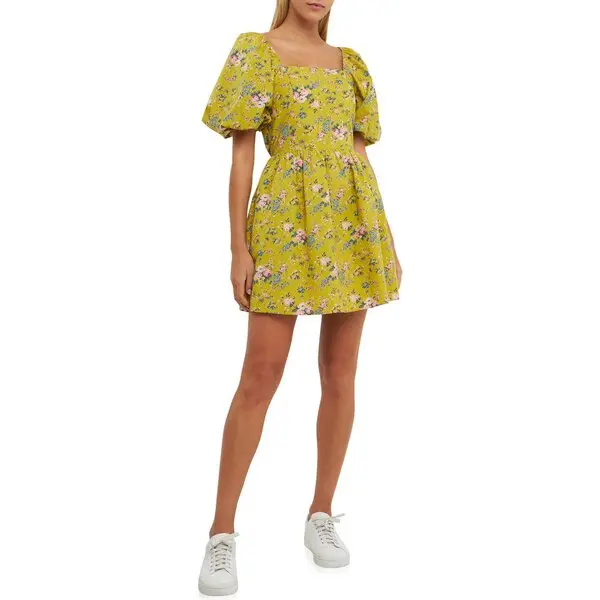English Factory Floral Print Cutout Back Mini Dress