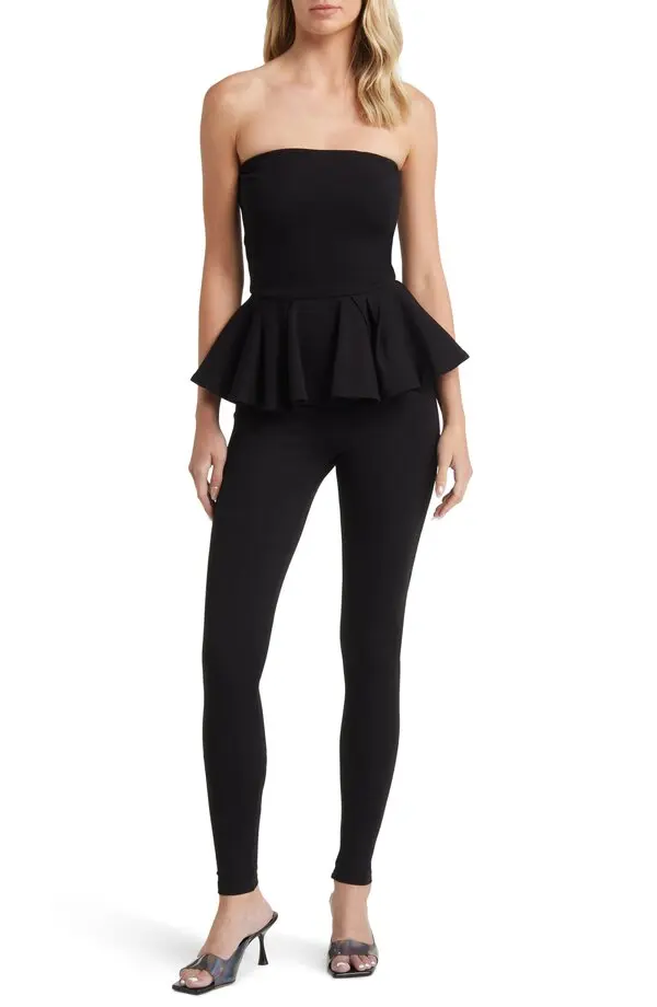Bebe Strapless Peplum Catsuit - Black | Editorialist