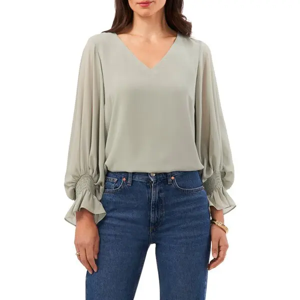 Vince Camuto Blouson Sleeve Top - Libery Green