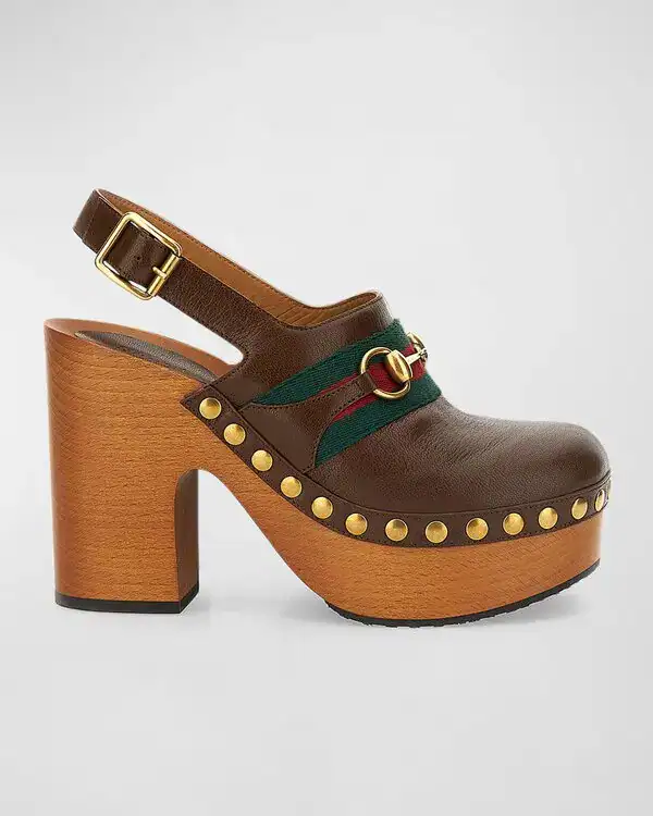 Gucci Stann Bit Slingback Platform Clogs - Brownbeige | Editorialist