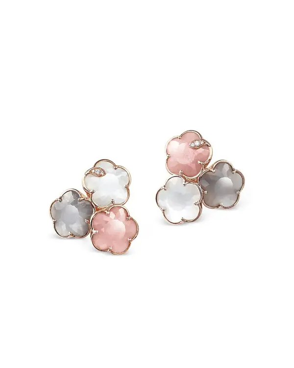 Pasquale Bruni 18k Rose Gold Moonstone And Diamond Flower Stud Earrings