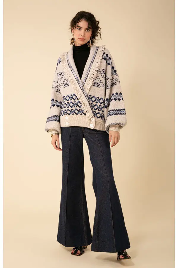 Hale Bob Ines Wrap Jacquard Sweater - Neutral