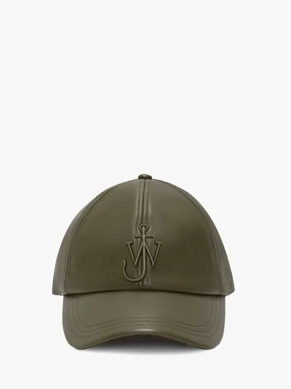 JW Anderson Leather Baseball Cap With Anchor Logo - Green | Editorialist