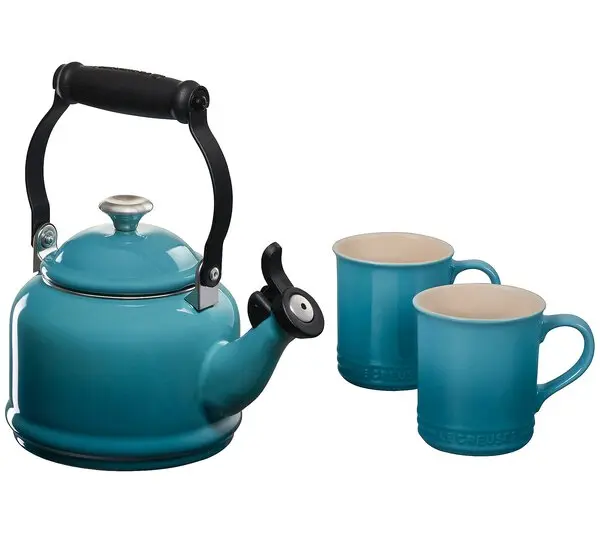LE CREUSET Demi Kettle With Metal Finishes And Et Of 2 Mugs - One-color