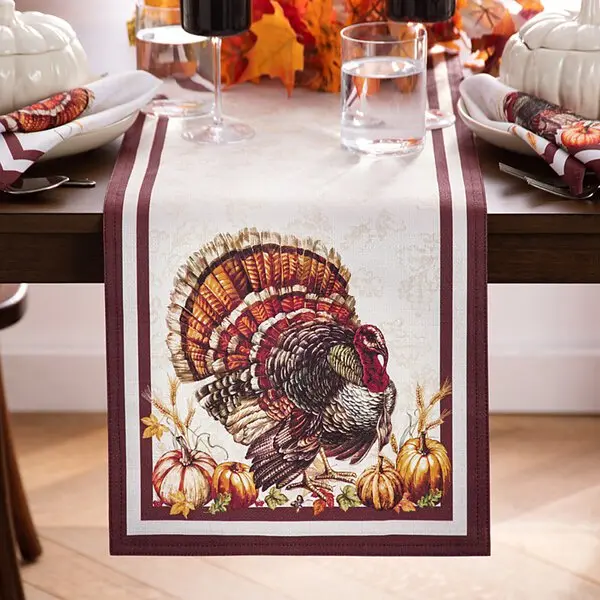 ELRENE HOME FASHIONS Autumn Heritage Turkey Engineered Table Runner, 13 X 70