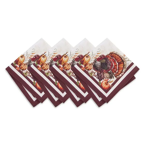 ELRENE HOME FASHIONS Autumn Heritage Turkey Engineered Napkins, Set Of 4 - Multi
